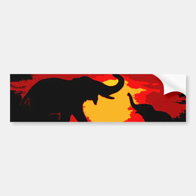 Elephant, Baby Elephant & Sunset Bumper Sticker | Zazzle