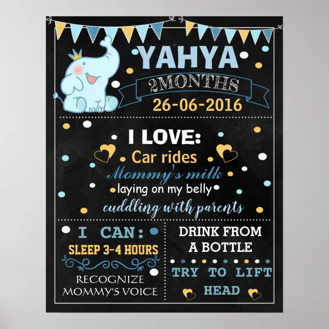 Elephant Baby Monthly chalkboard sign poster | Zazzle