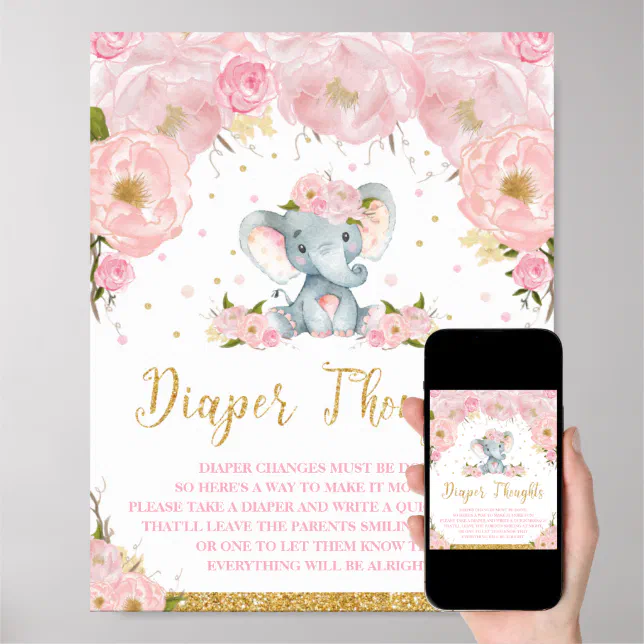 Elephant Baby Shower Activity Diaper Thoughts Poster | Zazzle