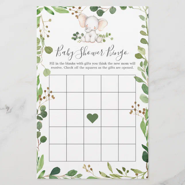 Elephant Baby Shower Bingo Game | Zazzle