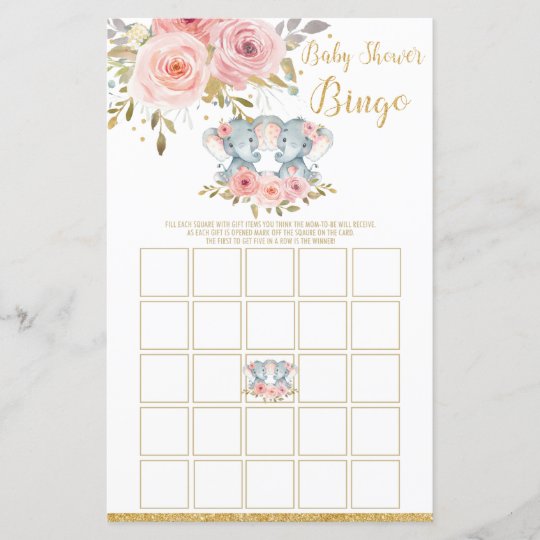 Elephant Baby Shower Bingo Game Activity Twin Girl | Zazzle.com