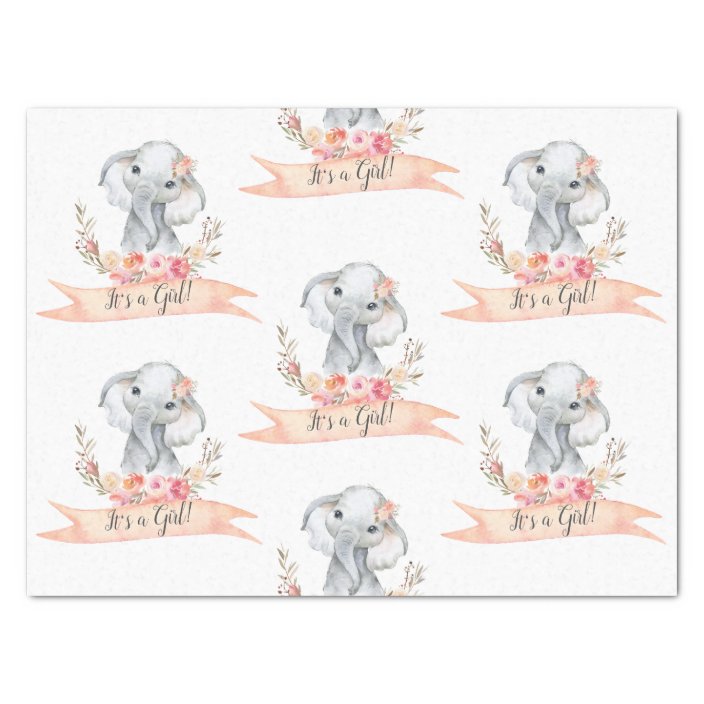 Elephant Baby Shower Boho Chic Coral Watercolor Tissue Paper | Zazzle.com