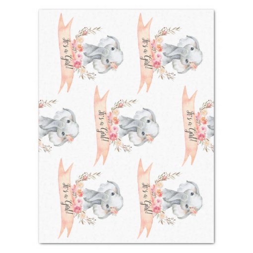 Elephant Baby Shower Boho Chic Coral Watercolor Tissue Paper | Zazzle