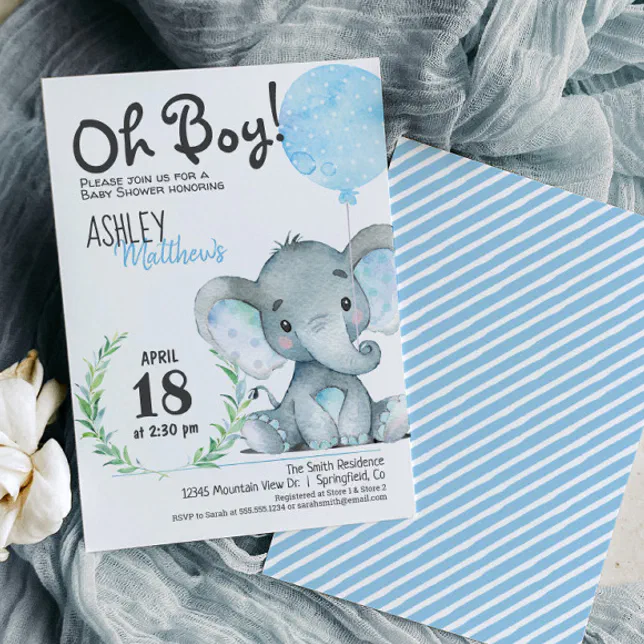 Elephant Baby Shower Boy Invitation | Zazzle