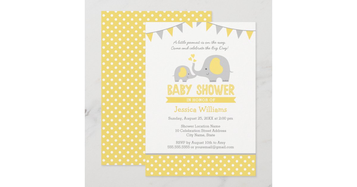 Elephant Baby Shower Invitations | Yellow and Gray | Zazzle