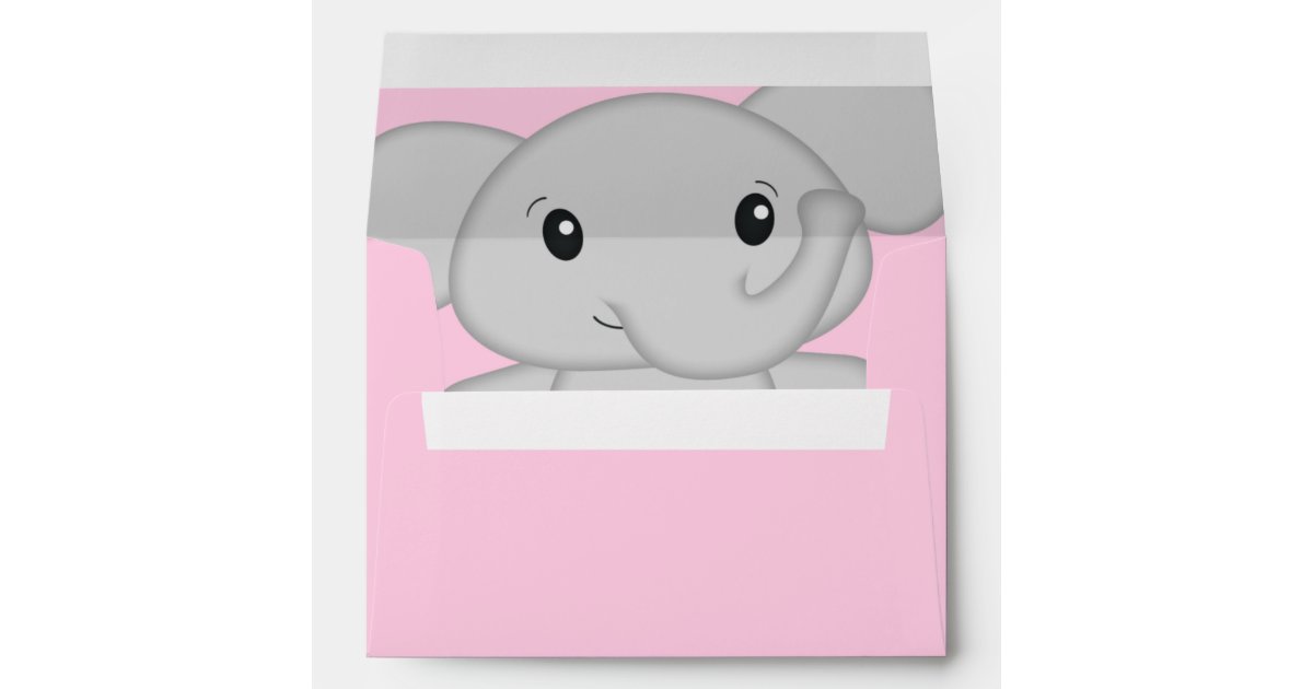 Elephant Baby Shower Pink Safari Girl Envelope | Zazzle