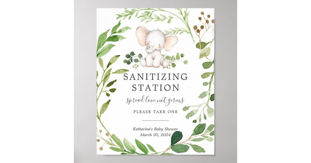 Elephant Baby Shower Sanitizing Station Sign | Zazzle