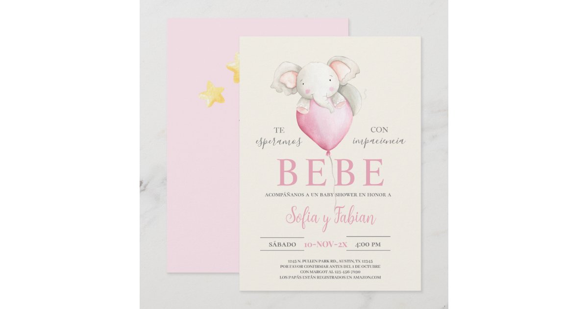 Elephant Baby Shower Spanish Invitation | Zazzle