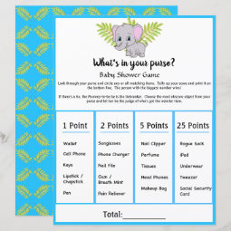 Elephant Baby Shower Whats In Your Purse Game | Zazzle