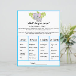Elephant Baby Shower Whats In Your Purse Game | Zazzle