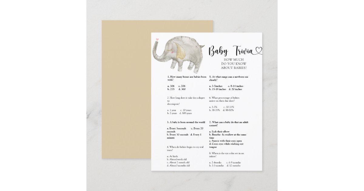 Elephant Baby Trivia | Baby Shower Game | Zazzle