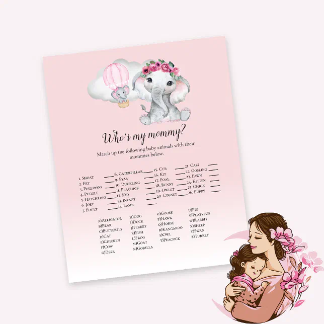 Elephant Balloon Who's My Mommy Baby Game | Zazzle