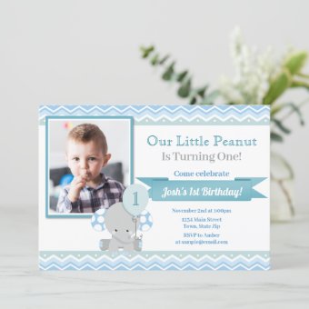 Elephant Birthday Invitation, Boy 1st Birthday Inv Invitation | Zazzle