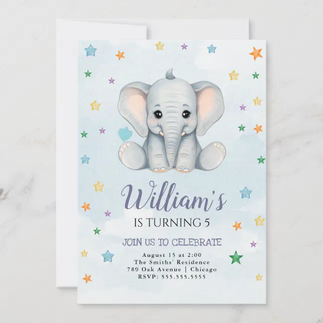 Elephant Birthday Party Invitation Template | Zazzle