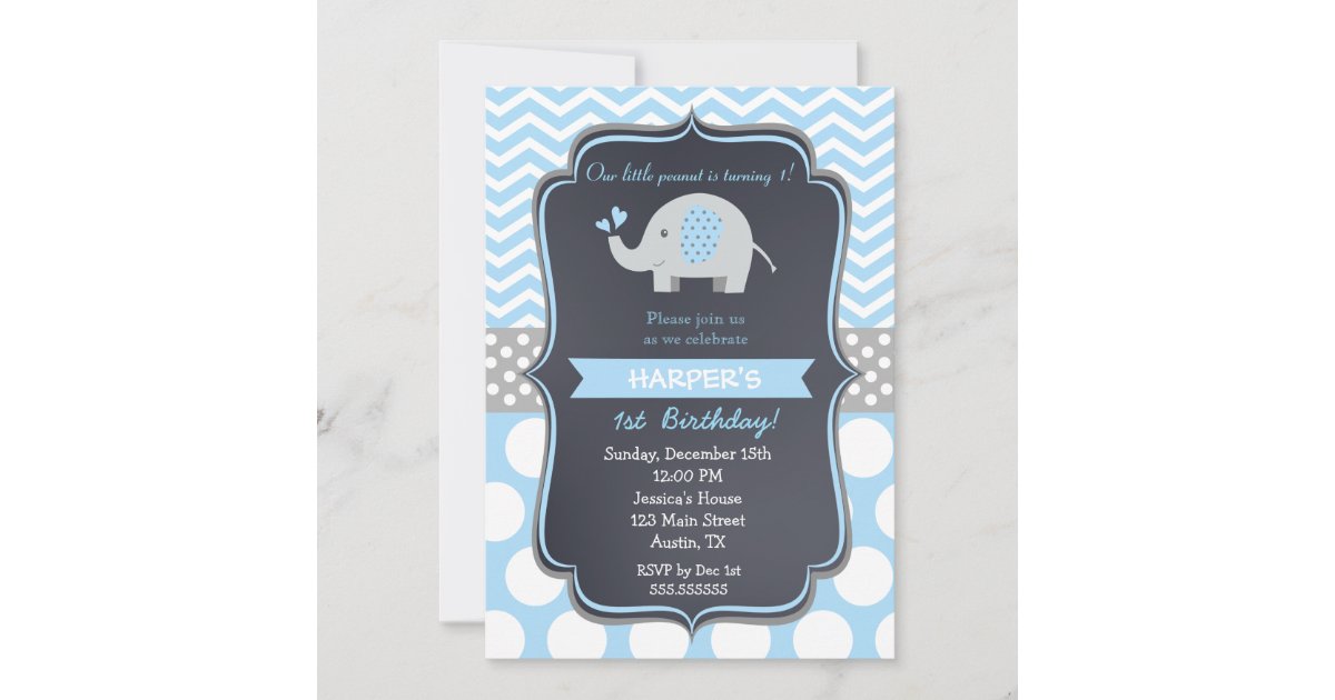 Elephant Birthday Party Invitations Boy | Zazzle