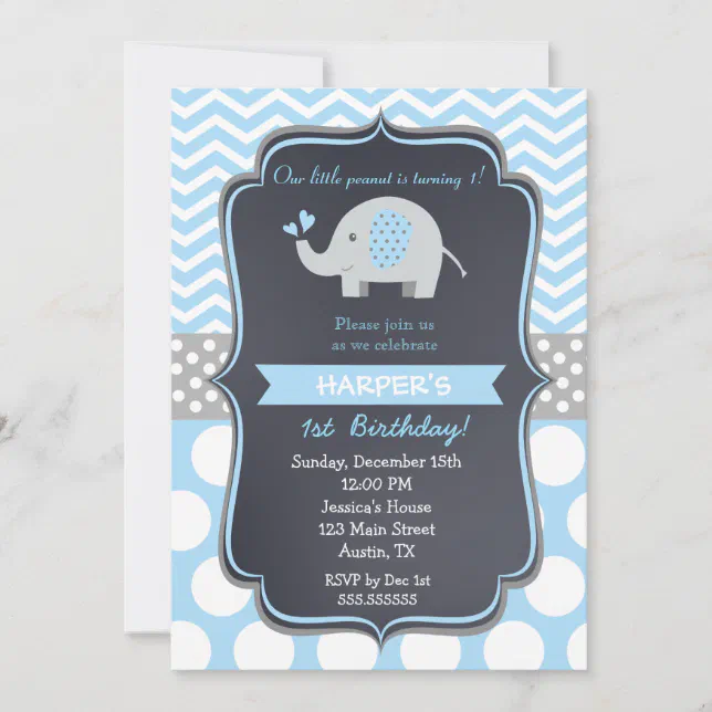 Elephant Birthday Party Invitations Boy | Zazzle