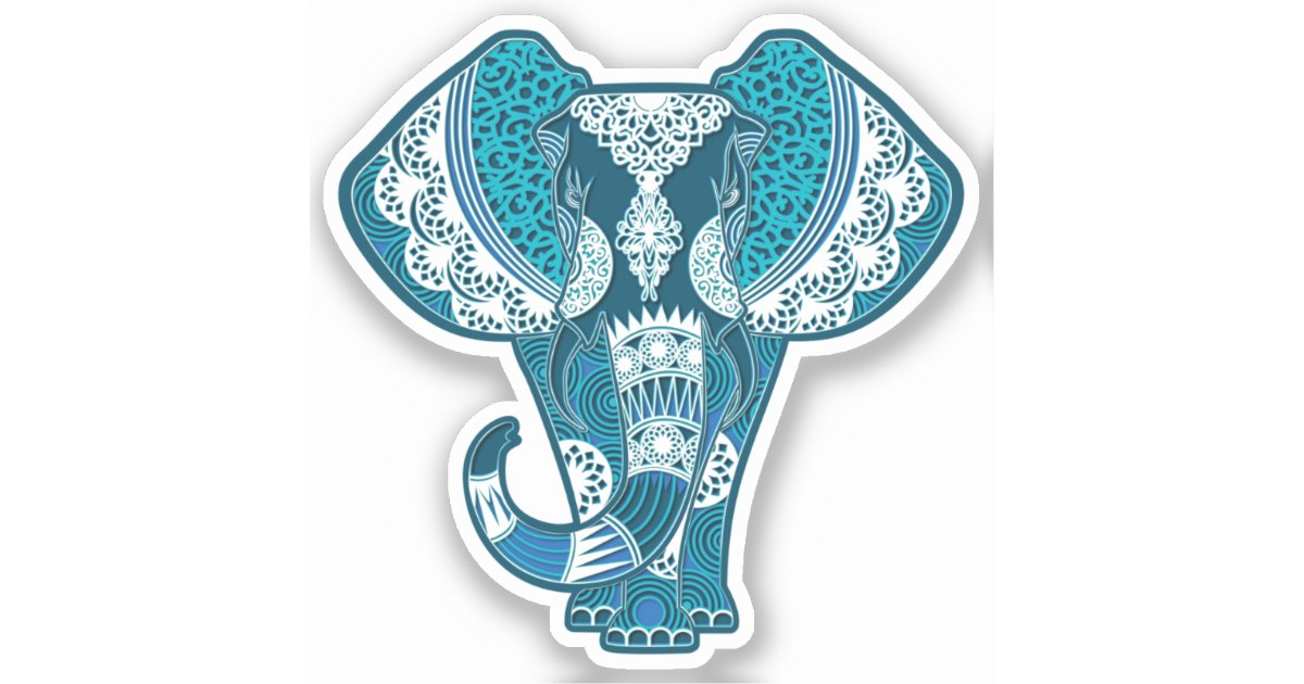 Elephant Blue Mandala Animal Sticker | Zazzle