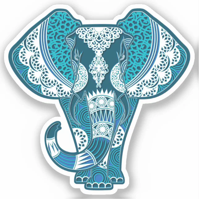 Elephant Blue Mandala Animal Sticker | Zazzle