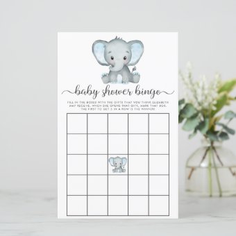 Elephant Blue Watercolor Baby Bingo Shower Game | Zazzle