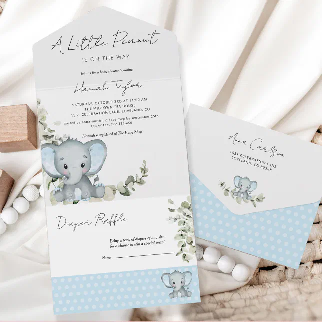 Elephant Boy Baby Shower All In One Invitation | Zazzle