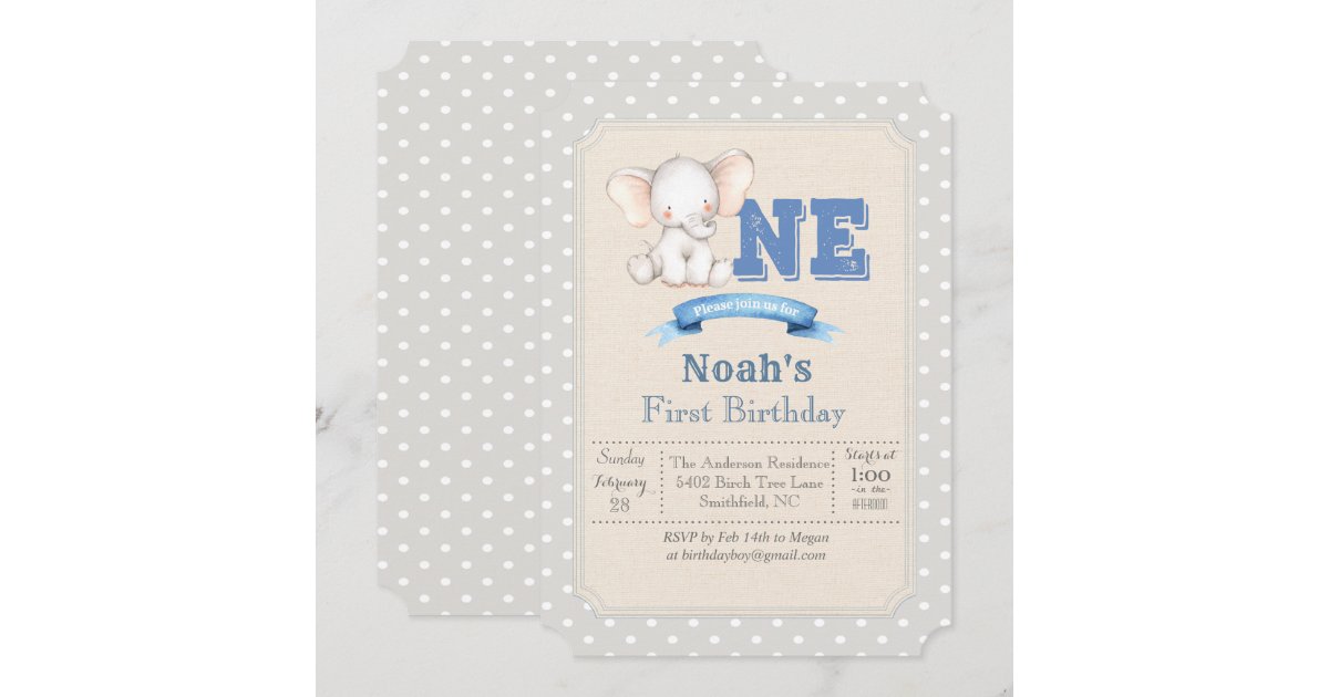 Elephant Boy First 1st Birthday Invitation | Zazzle