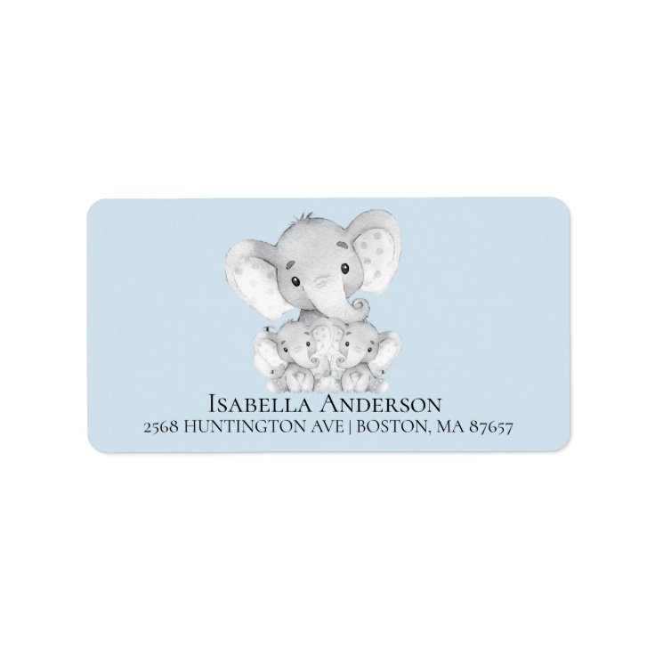Elephant Boys Twins Baby Shower Address Label | Zazzle