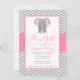 Elephant Chevron Pink Gray Girl Baby Shower Invitation | Zazzle
