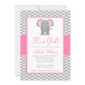 Elephant Chevron Pink Gray Girl Baby Shower Invitation | Zazzle