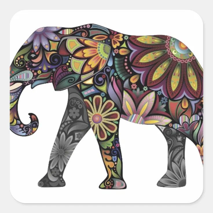 Elephant Colorful Square Sticker | Zazzle