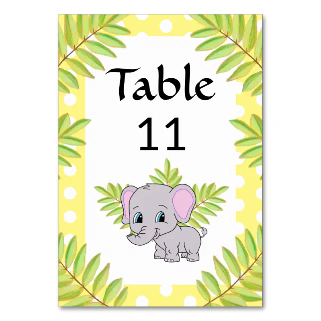 Elephant Cute Gender Neutral Theme Baby Shower Table Number | Zazzle