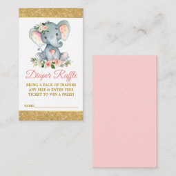 Elephant Diaper Raffle Pink Baby Shower Glitter Enclosure Card | Zazzle
