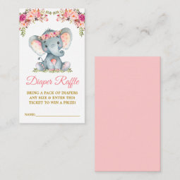 Elephant Diaper Raffle Pink Floral Baby Shower Enclosure Card | Zazzle