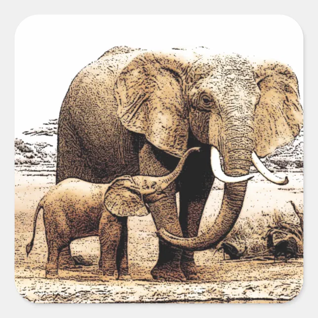 Elephant Family Square Sticker | Zazzle