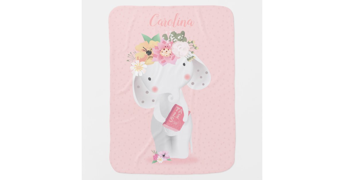 Elephant Girl Name Pink Floral Cute Photo Collage Baby Blanket | Zazzle