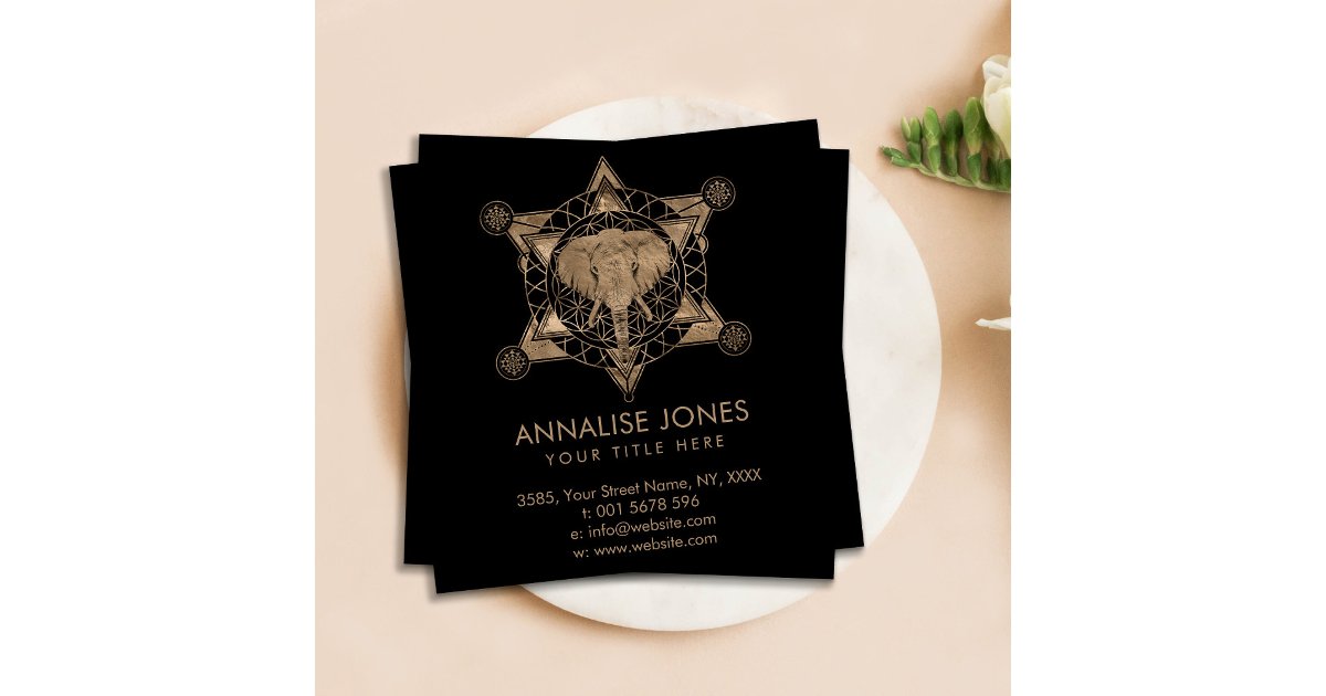Elephant in Sacred Geometry Composition Square Business Card | Zazzle