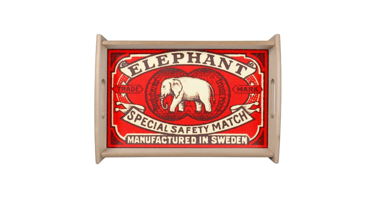 Elephant Label Art Serving Tray | Zazzle
