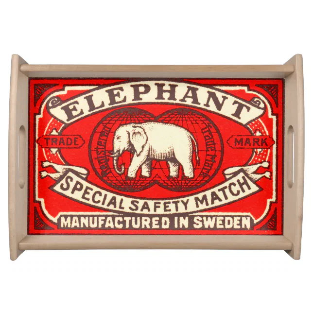 Elephant Label Art Serving Tray | Zazzle