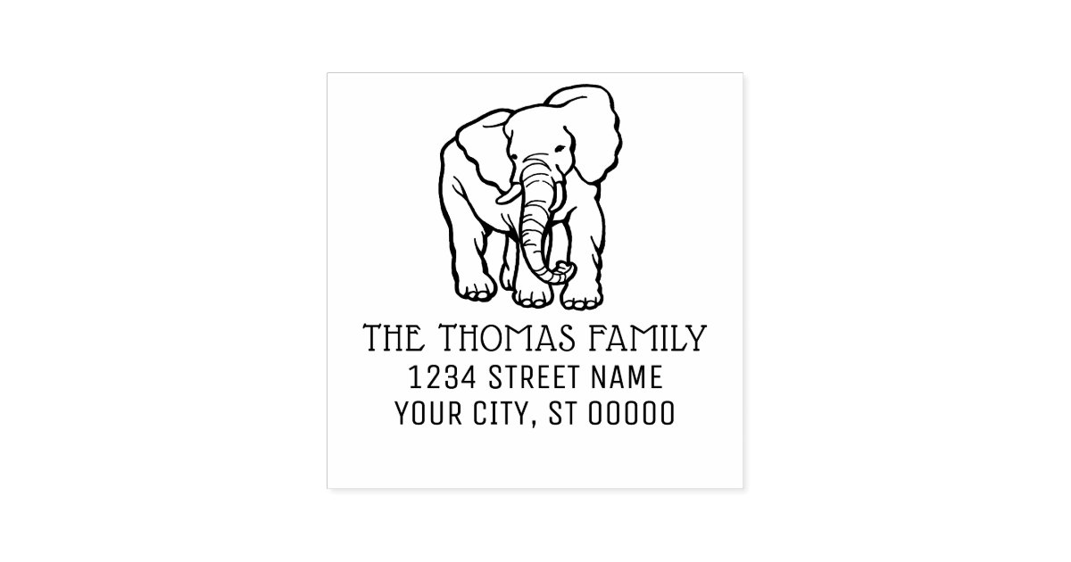 Elephant Line Art Name Return Address Monogram Self-inking Stamp | Zazzle