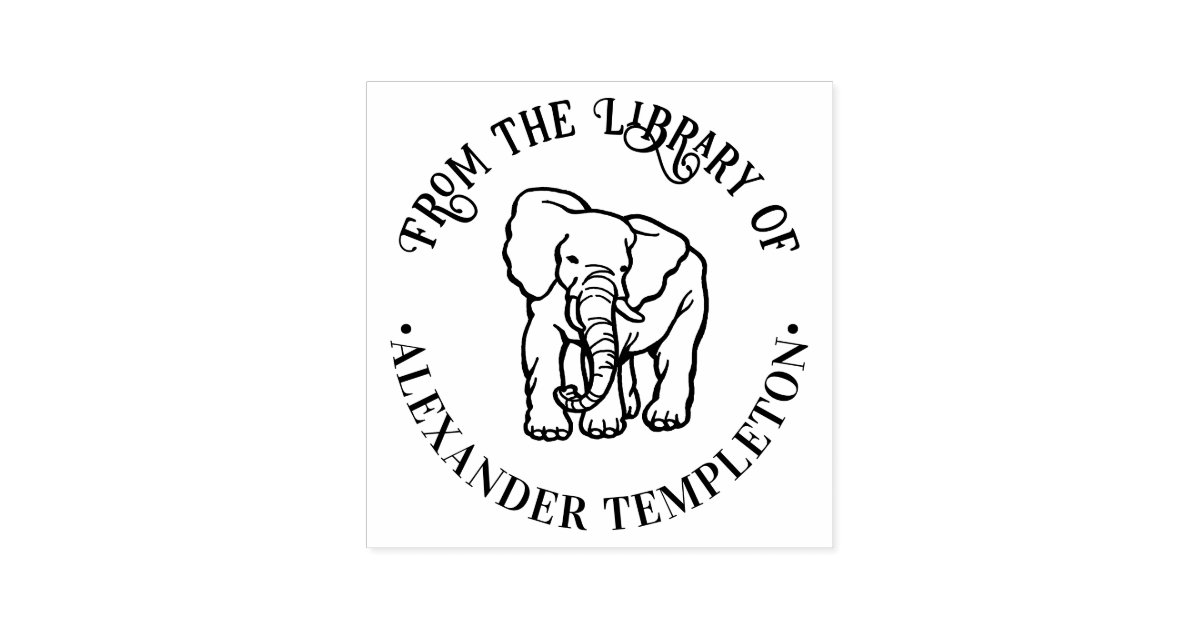 Elephant Line Art Round Library Book Name Self-inking Stamp | Zazzle