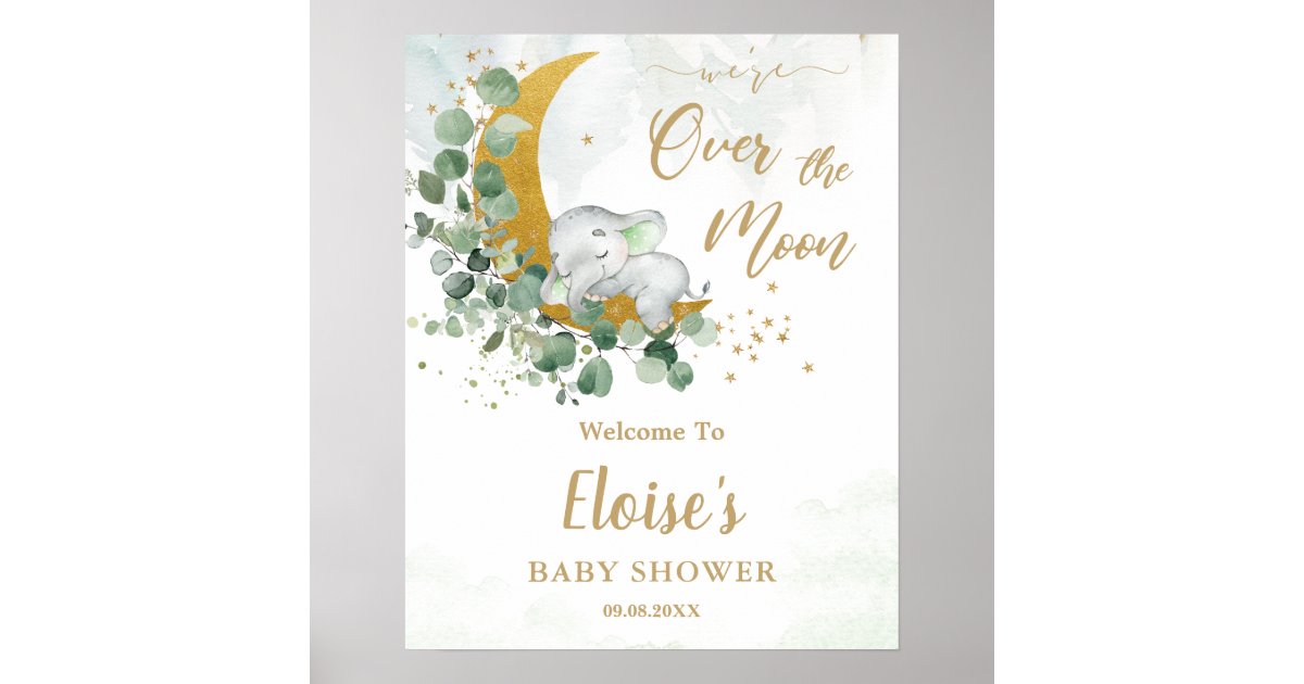 Elephant Moon Greenery Gender Neutral Welcome Sign | Zazzle