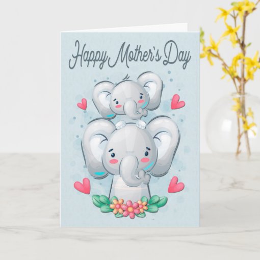 Elephant Mother and Child for Mother's Day Card | Zazzle