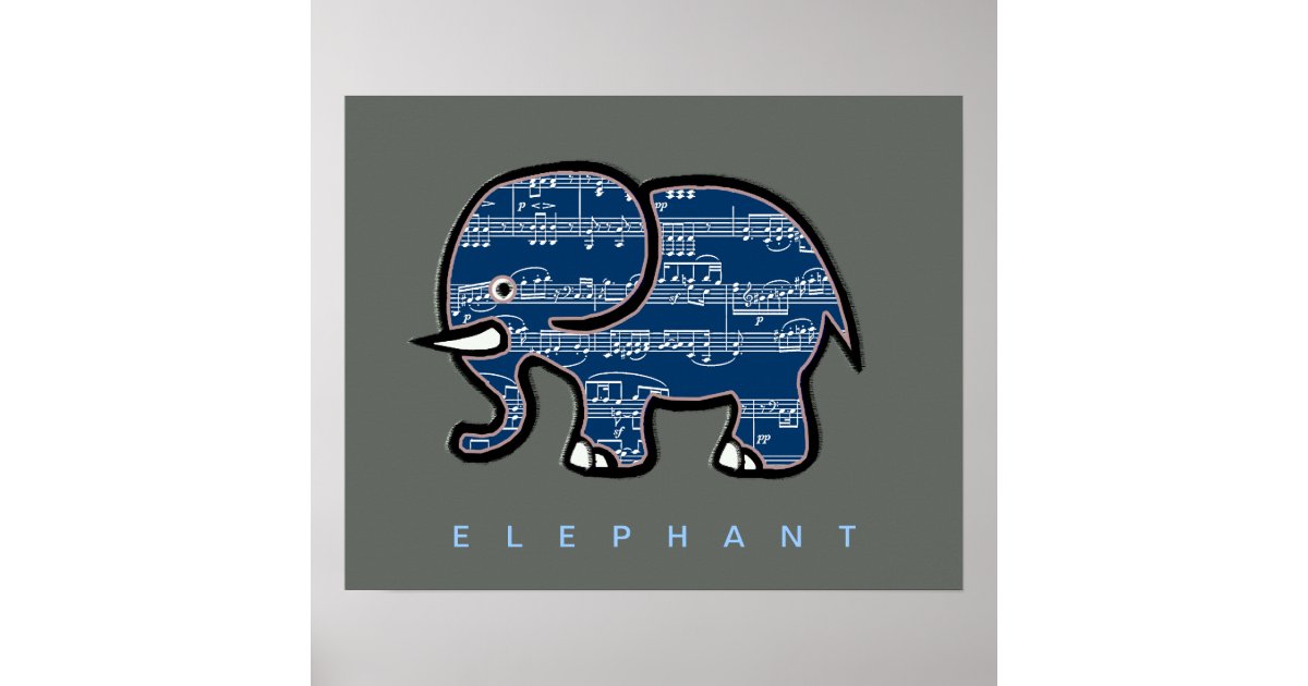 elephant & music notes poster | Zazzle