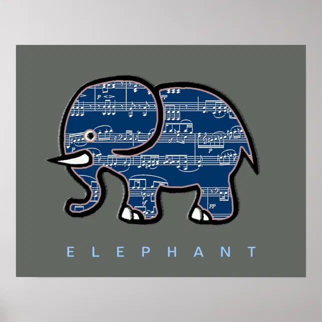 elephant & music notes poster | Zazzle
