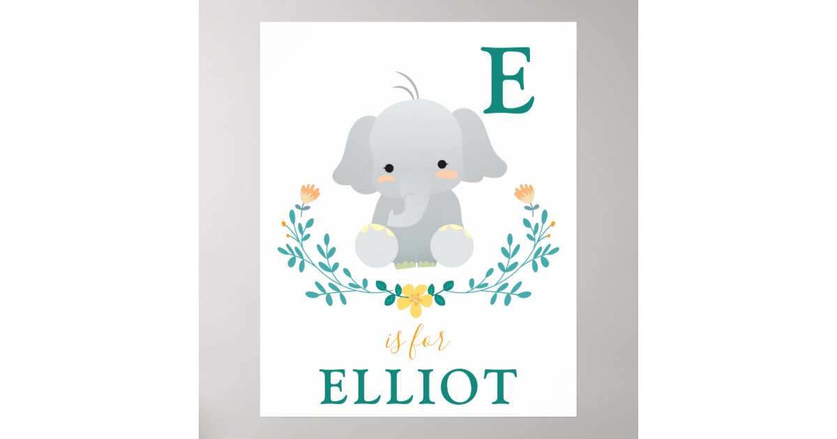 Elephant nursery art print | Baby name | Zazzle