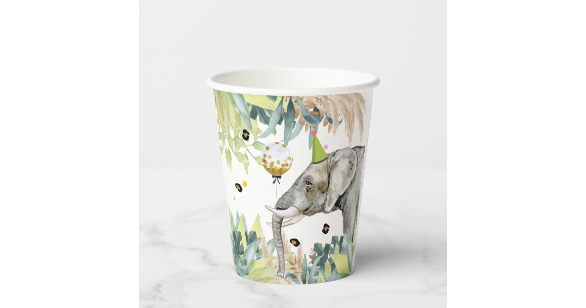 Elephant Party Animals Birthday Zoo Safari Paper Cups | Zazzle