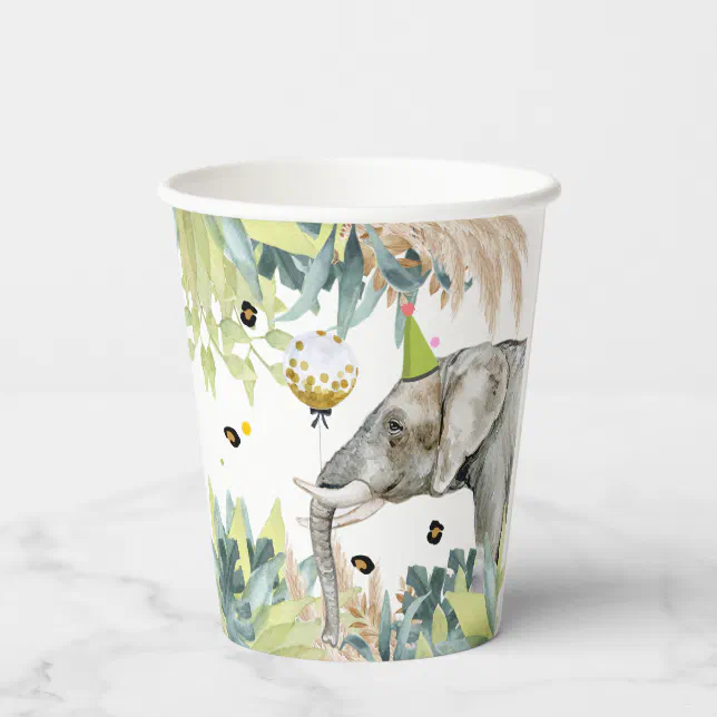Elephant Party Animals Birthday Zoo Safari Paper Cups | Zazzle