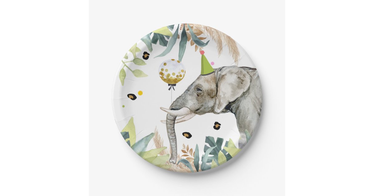 Elephant Party Animals Birthday Zoo Safari Paper Plates | Zazzle