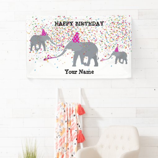 Elephant Partying - Animals at Birthday Party Banner | Zazzle
