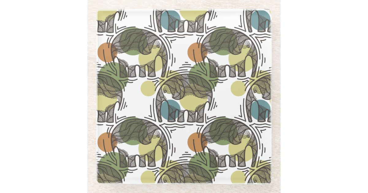 Elephant Pattern Glass Coaster | Zazzle