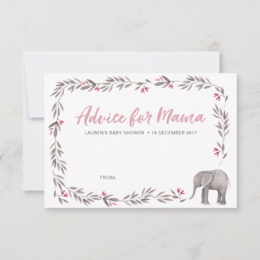 Elephant pink and grey Baby Shower Advice Cards | Zazzle